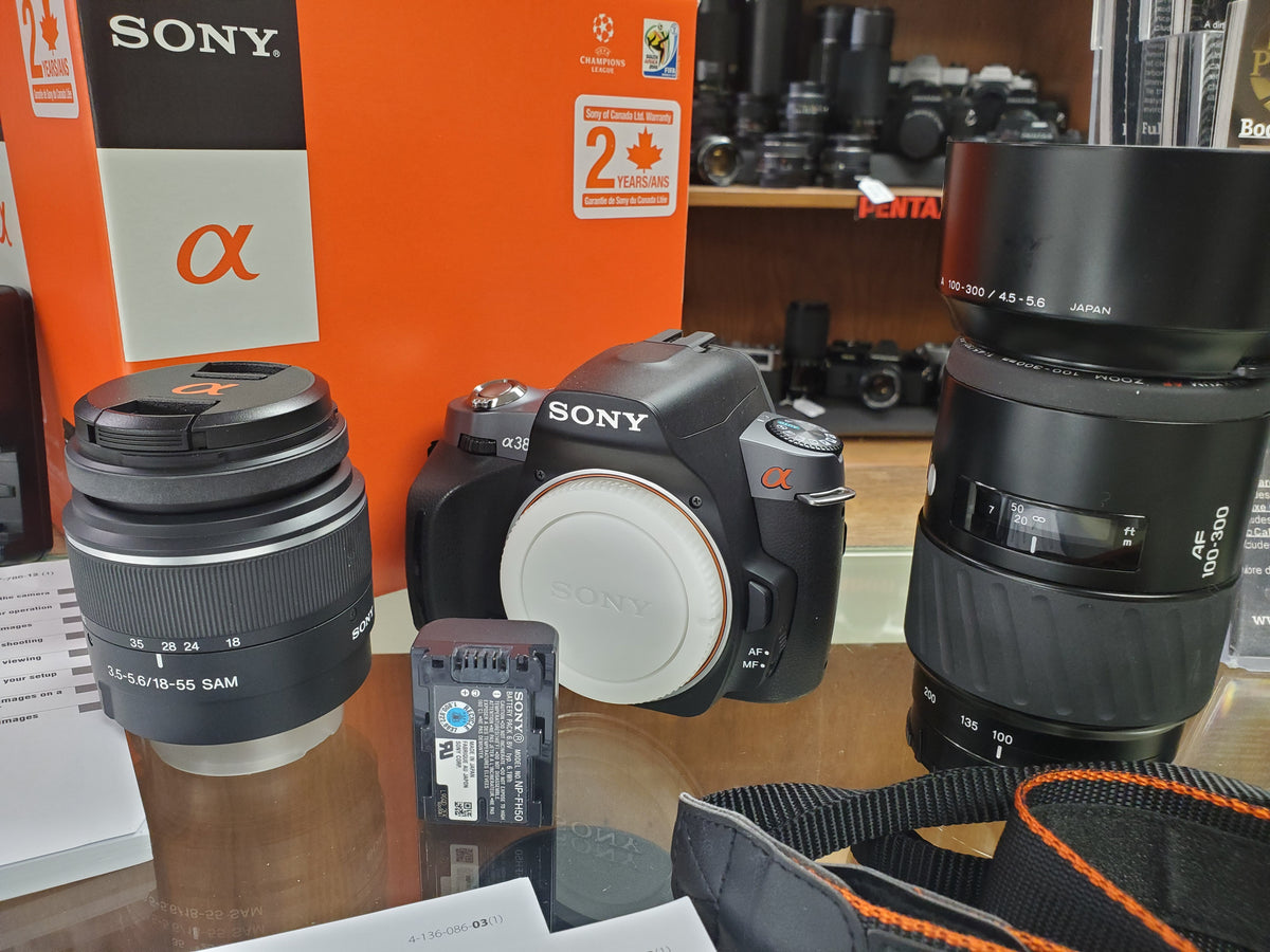 Sony Alpha DSLR A380 14.2MP Camera W/18-55mm & 100-300mm Lens, Like Ne ...