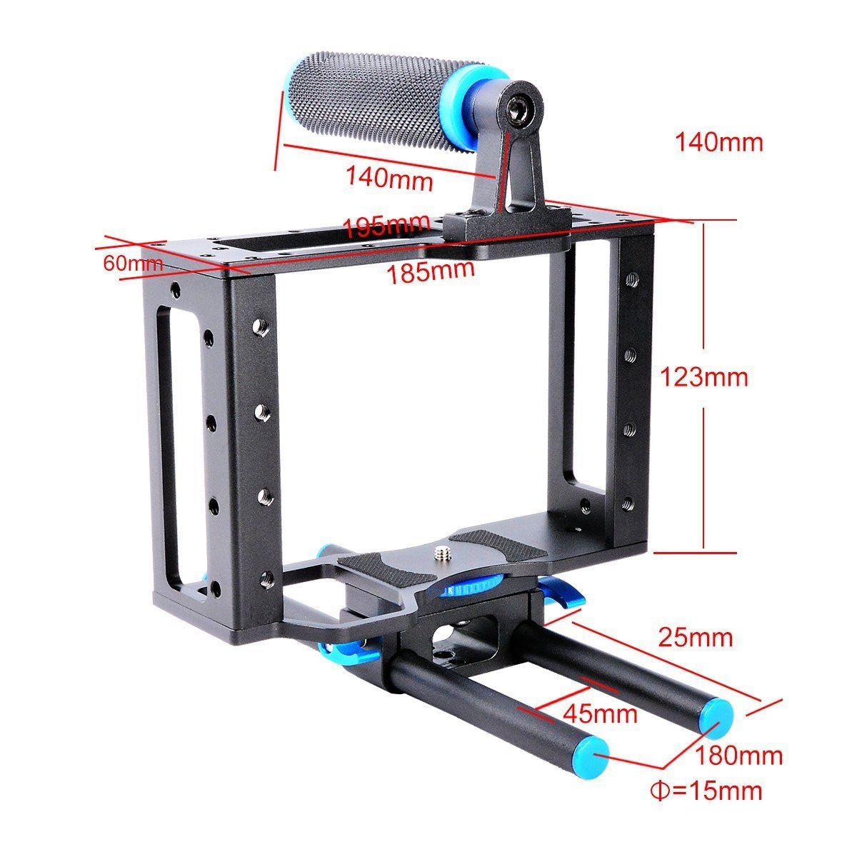 DSLR Video Cage frame - 15mm Rails, Rod Mount, Cage, Grips, Top handle ...